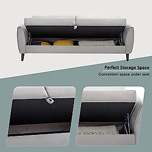 Merax Modern Futon Couch with Storge Box, PU Leather Convertible Sleeper Sofa Bed 81.5" W Easy Assemble Grey Love Seats, Loveseat, Gray