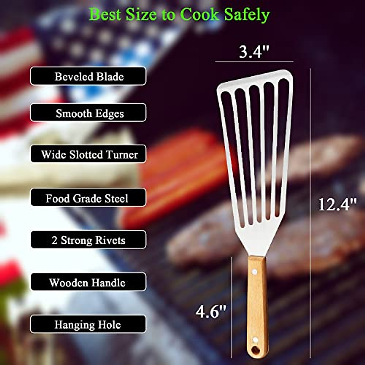 IOCBYHZ Fish Spatula 12.4" Stainless Steel Cooking Utensil, Kitchen Slotted Turner, Fish Turner Spatula, Metal Slotted Spatula with Wood Handle Great for Egg/Meat Turning, Griddles & Grill Accessories