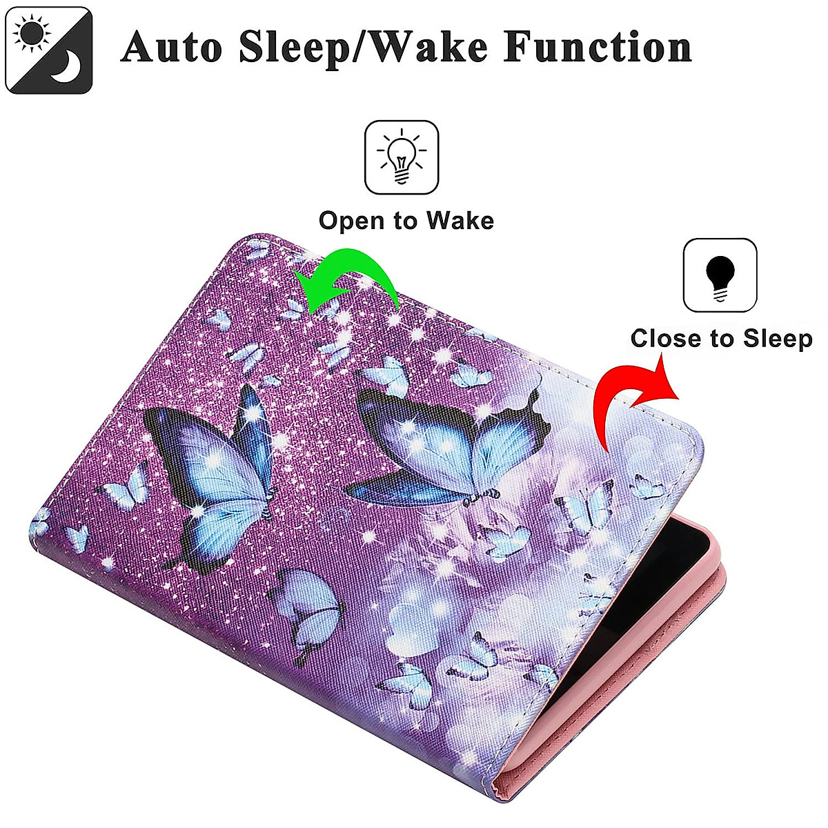 YUNHOTIC Case for All-New Amazon Fire HD 8 & 8 Plus (12th/10th Generation, 2024/2022/2020 Release), Pen Holder, Premium PU Leather Stand Cover with Smart Auto Wake/Sleep, Butterfly