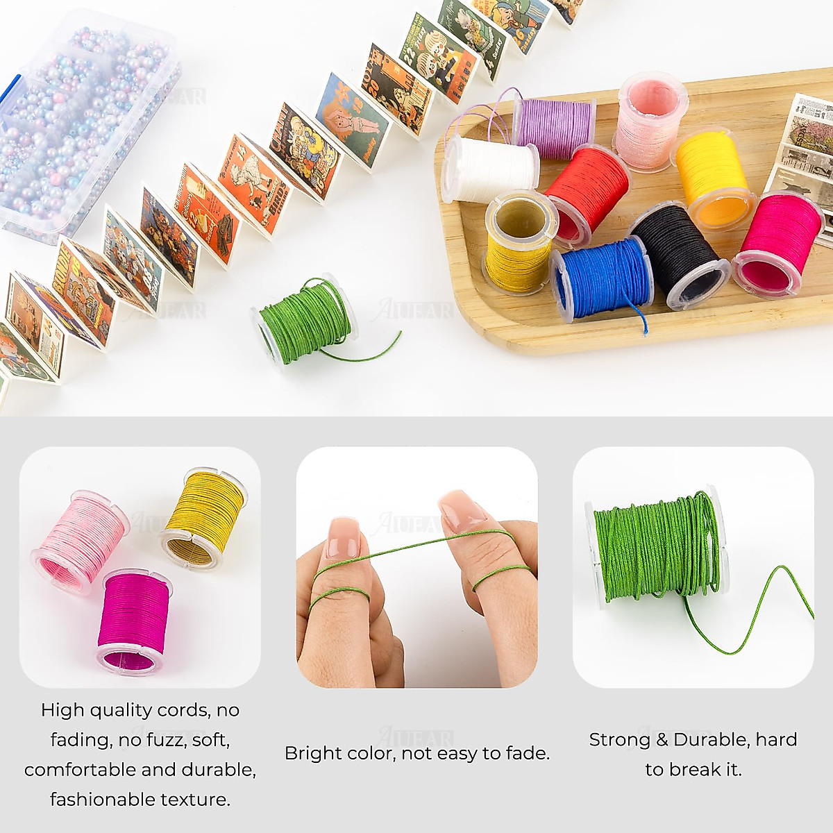 AUEAR, 10 Pack 0.8mm Jewelry Nylon Cord for Jewelry Making Chinese Knot Bracelet String Beading Thread 10 Rolls