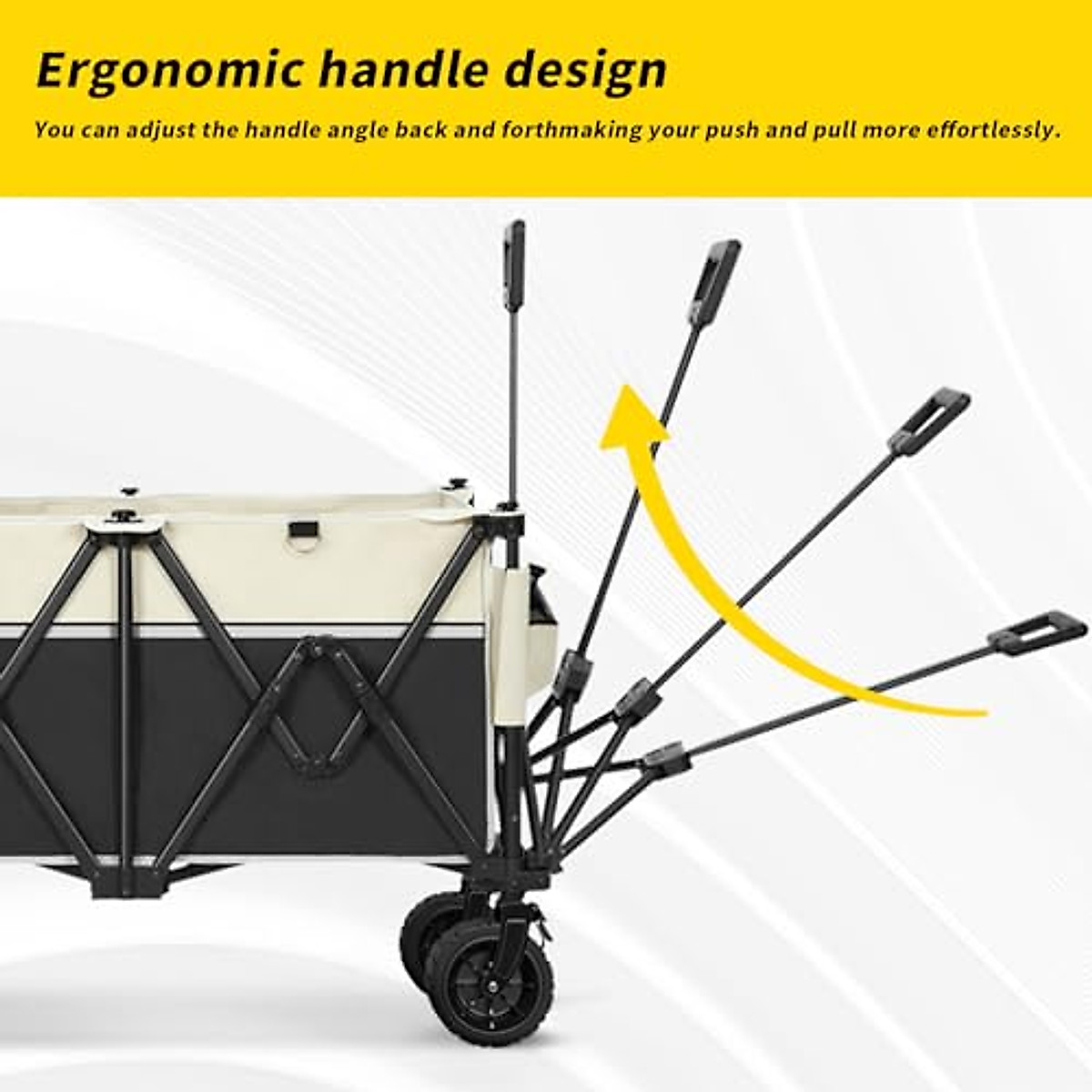 Heavy Duty Utility Collapsible Wagon with All-Terrain 4in×7in Wheels,Load 440 Lbs,Portable 200L Large Capacity Beach Wagon,Adjustable Handle for Garden,Outdoor,Camping,Beach, Shopping (Black & Khaki)