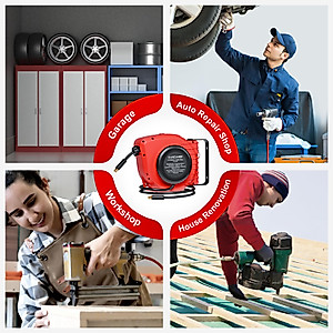 Hancaner Retractable Air Hose Reel, 1/4" x 50 FT Hybrid Air Hose Max 350 PSI, Air Compressor Hose Reel with 5 FT Lead in, 180° Swivel Mount