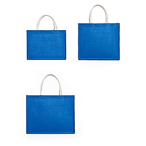 TCOOME Green Blue Burlap Tote Bag With Sturdy Handle, Reuseable Burlap Jute Bags for Wedding Favors, Daily use，Shopping Bag (BLUE, XL)