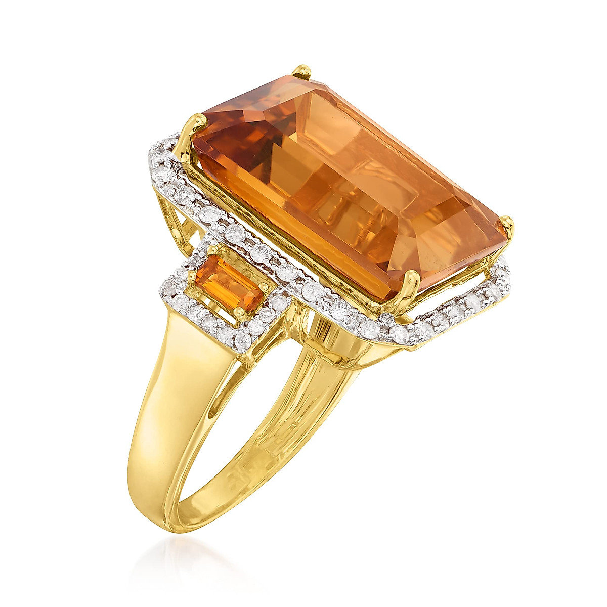 Ross-Simons 16.20 ct. t.w. Madeira Citrine and .44 ct. t.w. Diamond Ring in 14kt Yellow Gold. Size 6