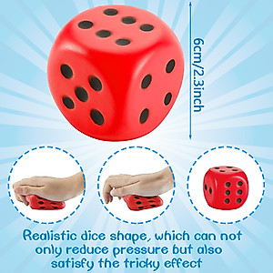 Zomiboo 2 Pcs Large Foam Dice Soft Jumbo Dot Dice Learning 6 Sided Foam Dice Fake Giant Dice Anxiety Relieve Dice Gifts for Christmas Stress Relief(Red, Blue,2.3 Inch)