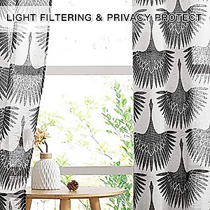KGORGE Sheer Curtains 84 inch Length - Natural Linen Floral Curtains Geometric Print Half Translucent Washable Window Drapes for Bedroom Living Room French Door, Set of 2, Black