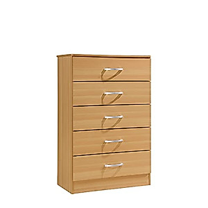 HODEDAH IMPORT 5 Drawer Chest, with Metal Gliding Rails, Beech, 47.8x31.5 inches