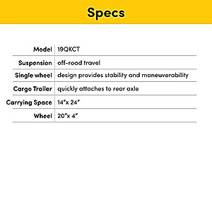 QuietKat 20QKCTSW Rear Cargo Trailer, Single Track FatTire Off Road, 14”x 24” Storage