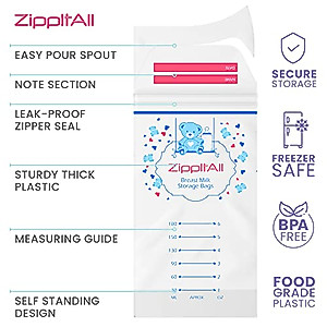 DiRose Breast Milk Storage Bags - Leak-Proof 100 Count Double Zipper 6 oz Capacity Extra Thick and Seal BPA/BPS Free/Disposable Pouches | Self-Standing Bag for Long and Safe Storing