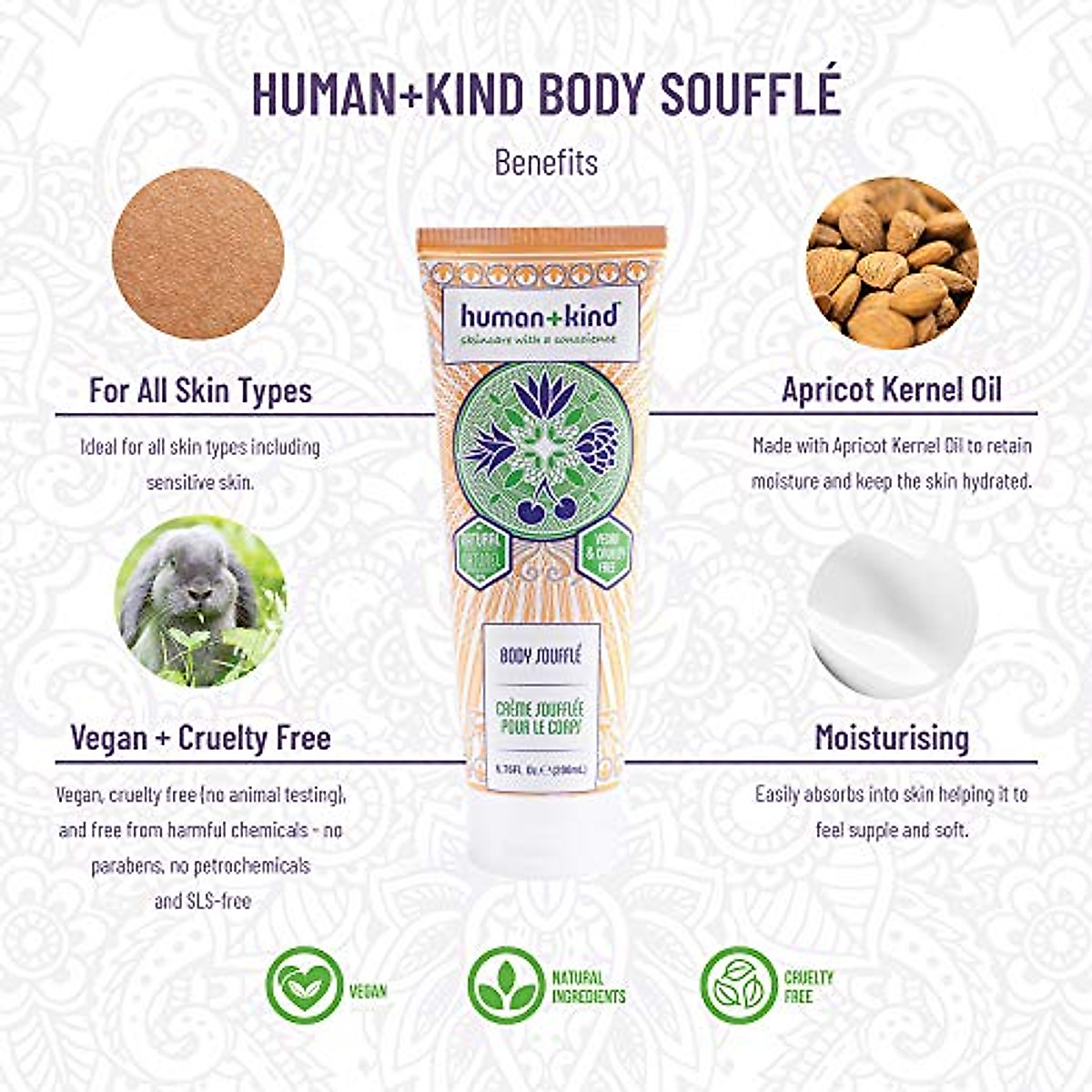 Human+Kind Body Souffle - Light, Fluffy Skin Conditioner for Hydrating and Smoothing Dry Skin - Natural, Vegan Formula with Shea Butter and Apricot Kernel Oil - Light, Fresh Fragrance - 6.76 oz