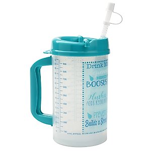 Drink Water Hospital Cup with Lid and Straw, Water Cup with Straw and Lid, Hospital Water Bottle with Straw and Handle, 32 Ounce Cup with Handle and Straw, 32 oz Insulated Mug, Drinking Cups, Teal Lid