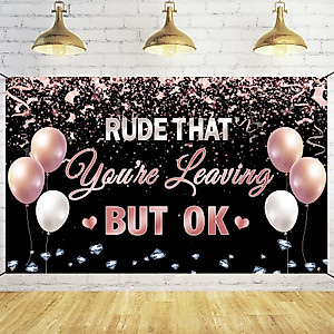 Trgowaul Retirement Farewell Party Decorations, Rose Gold Rude That You're Leaving But OK Banner Goodbye Backdrop, Going Away Banner Party Supplies Bye Office Work Graduation Party Decorations