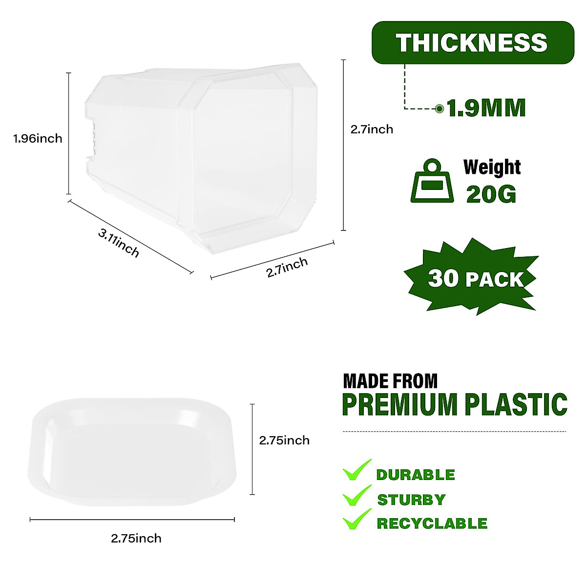 foxany 3" Clear Nursery Pots, 30 Pcs Thick Plastic Plant Pots, Square Flower Planting Pots, Seedling Planter Seed Starter Pots with Saucers