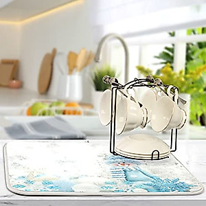 xigua Christmas Snowman Dish Drying Mat for Kitchen Counter,Texture Ultra Absorbent Reversible Microfiber Dishes Drying Rack Pad Heat-resistant Mats 16x18in
