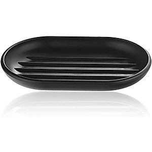 6 Pcs Plastic Bathroom Accessory Set Luxury Bath Accessories Bath Set Lotion Bottles, Toothbrush Holder, Tooth Mug, Soap Dish, Toilet Brush, Trash Can, Rubbish Bin (Black)