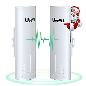 Wireless WiFi Bridge, UeeVii 5.8G Point to Point Outdoor 2KM Long Range CPE with 24V PoE Adapter 12dBi Antenna 2 * 100Mbps LAN/PoE RJ45 Port,2-Pack
