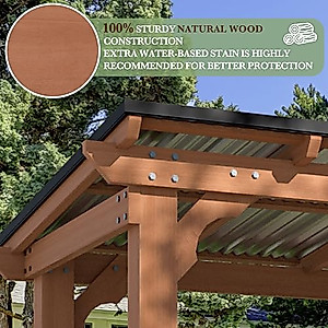 VEIKOU 8’x5’ Grill Gazebo, Patio Gazebo with Hardtop Metal Roof, Rainwater Drainage, Wood Frame, BBQ Gazebo for Barbecue, Backyard, Garden, Rustic