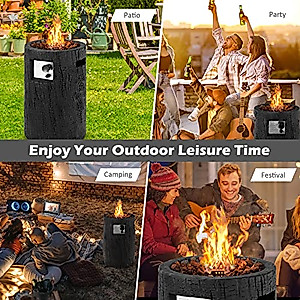 Giantex Fire Pit Outdoor 16’’ Electronic Ignition Round Fireplace with 30,000 BTU Heat Output, Lava Rocks, Instant Touch-up Pen, Waterproof Cover, for Patio, CSA Certified Fire Pits for Outside(Black)