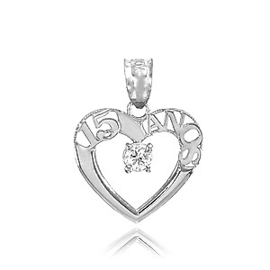 925 Sterling Silver Quinceanera 15 Anos Solitaire CZ Necklace Pendant