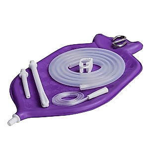 HealthAndYoga™ NaturoFlo Superior Enema Bag Kit with Silicone Tubing Hose and Fittings - 2 Quart Fountain Open top Kit for Fleet Enema and Anal Douche - Purple