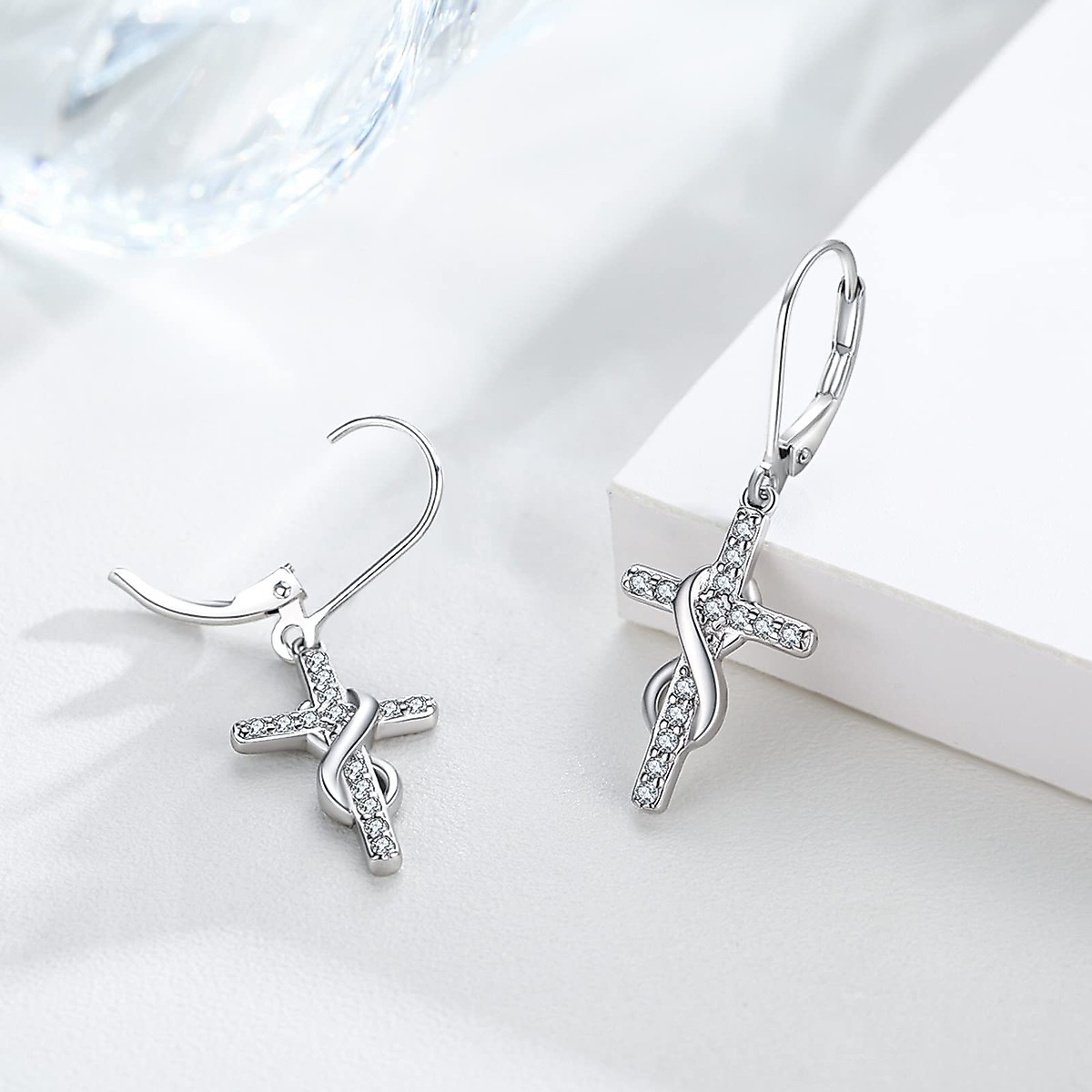 Infinity Cross Dangling Earrings for Women 925 Sterling Silver Religious Jewelry for Women Cross Drop Earrings Cross Leverback Earrings Jewelry Infinity Symbol Gifts Wife
