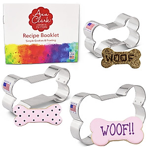 Dog Bone Cookie Cutters 3-Pc. Set Made in the USA by Ann Clark, 2.5", 4", 5" Treat Shapes