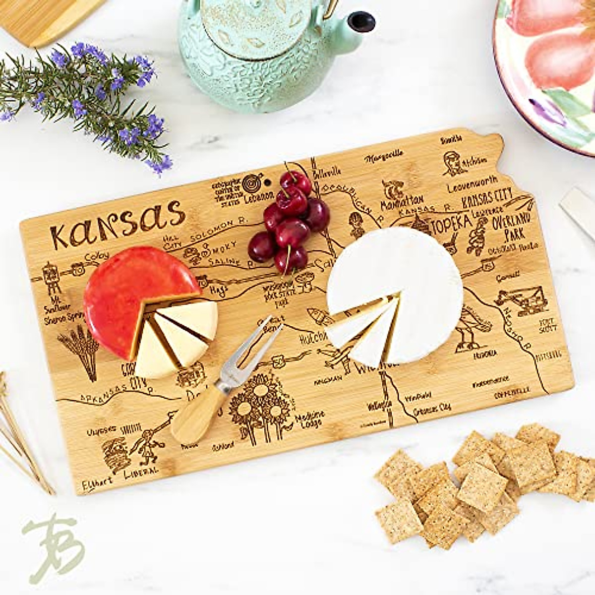 Totally Bamboo Destination Kansas State Shaped Serving and Cutting Board, Includes Hang Tie for Wall Display