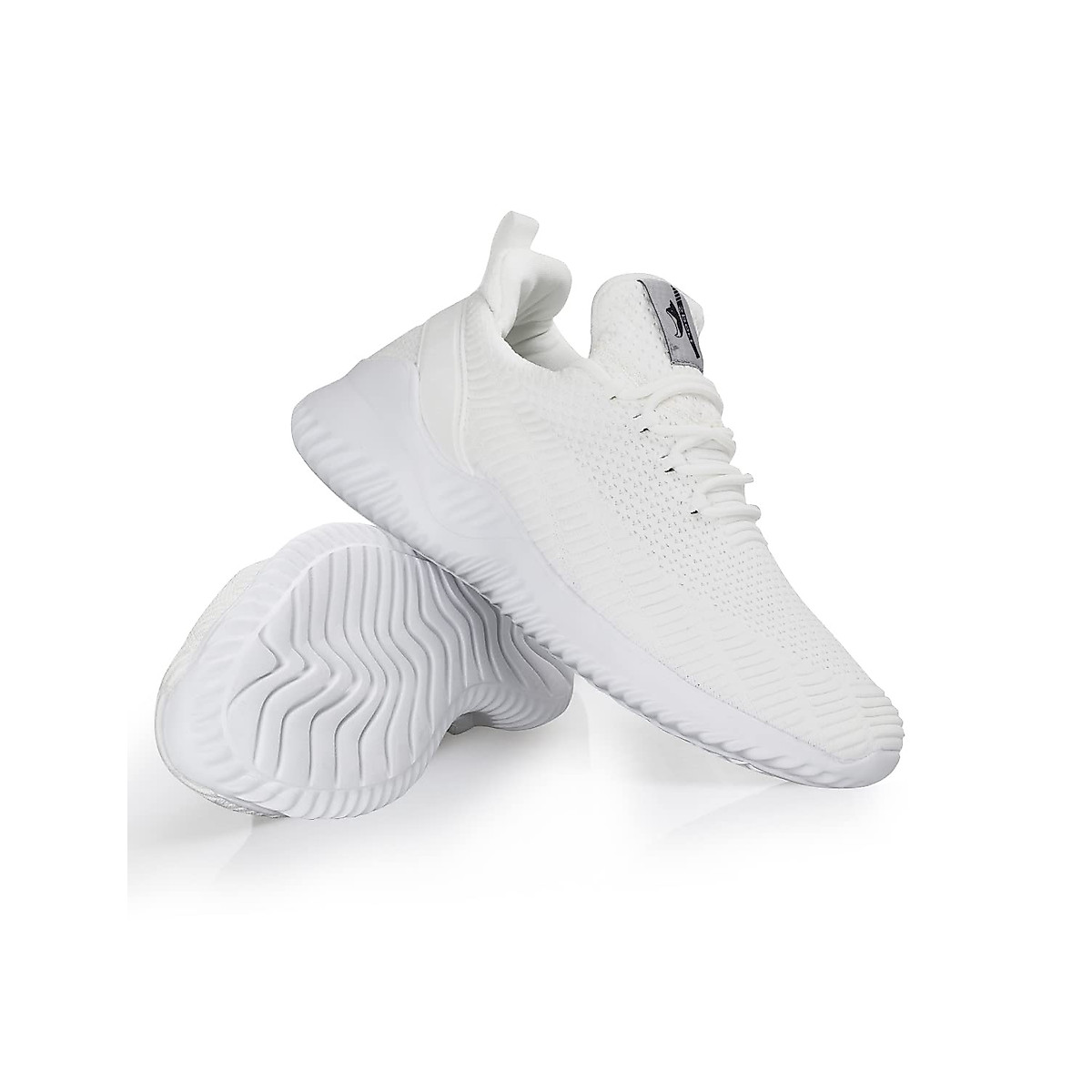 Flysocks Walking Tennis Shoes for Men Non Slip Lightweight Breathable Mesh for Indoor Outdoor Gym Travel Work Casual Memory Foam Running Sneaker White Size 8