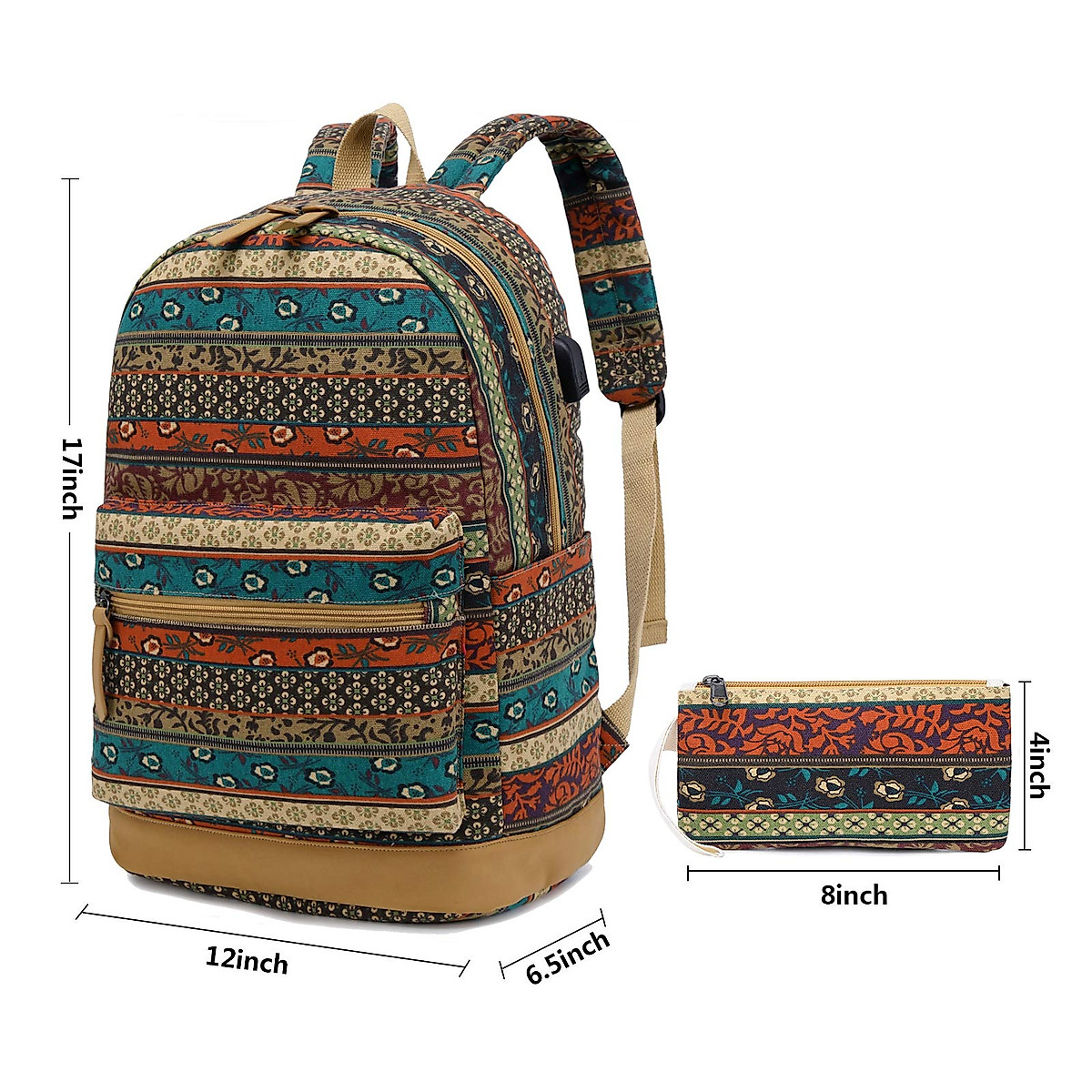 Goodking Bohemian Waterproof Laptop Backpack for Women/Girls, Stylish College School Backpack with USB Charging Port