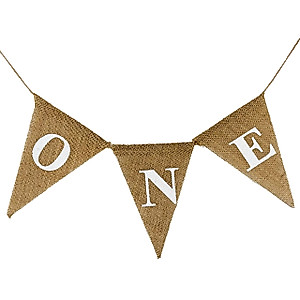 Shimmer Anna Shine First Birthday Banner ONE High Chair for Baby Boy and Girl and Anniversary Party Cake Decorations Flag Burlap (White Print)