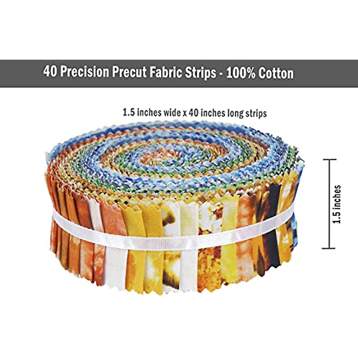 Soimoi 40Pcs Tie Dye Print Precut Fabrics Strips Roll Up 1.5x42inches Cotton Jelly Rolls for Quilting - Multicolor