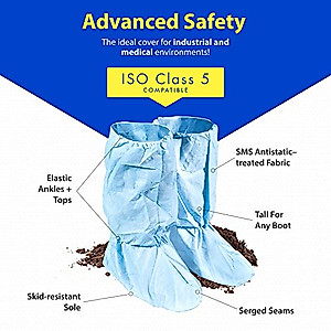 Quest Traction Disposable Boot and Shoe Covers - 18" Tall Non-Slip Protectors - Water and Skid Resistant Boot Covers - Hazmat Shoe Covers - Blue, Large, 3 Pairs