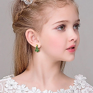 SELOVO Green Christmas Tree Shape Women Clip on Earrings Stud Green Crystal Gold Tone