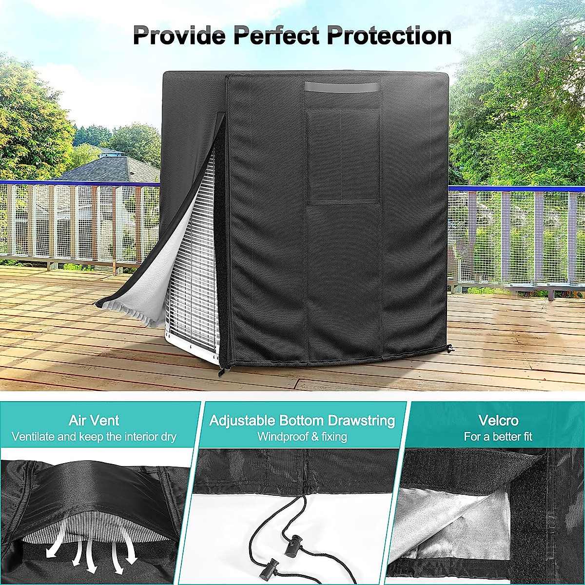 BROSYDA Central Large Air Conditioner Cover for Outside Units, Waterproof & Windproof Outdoor AC Units Cover Black (30"x30"x32" Inch)