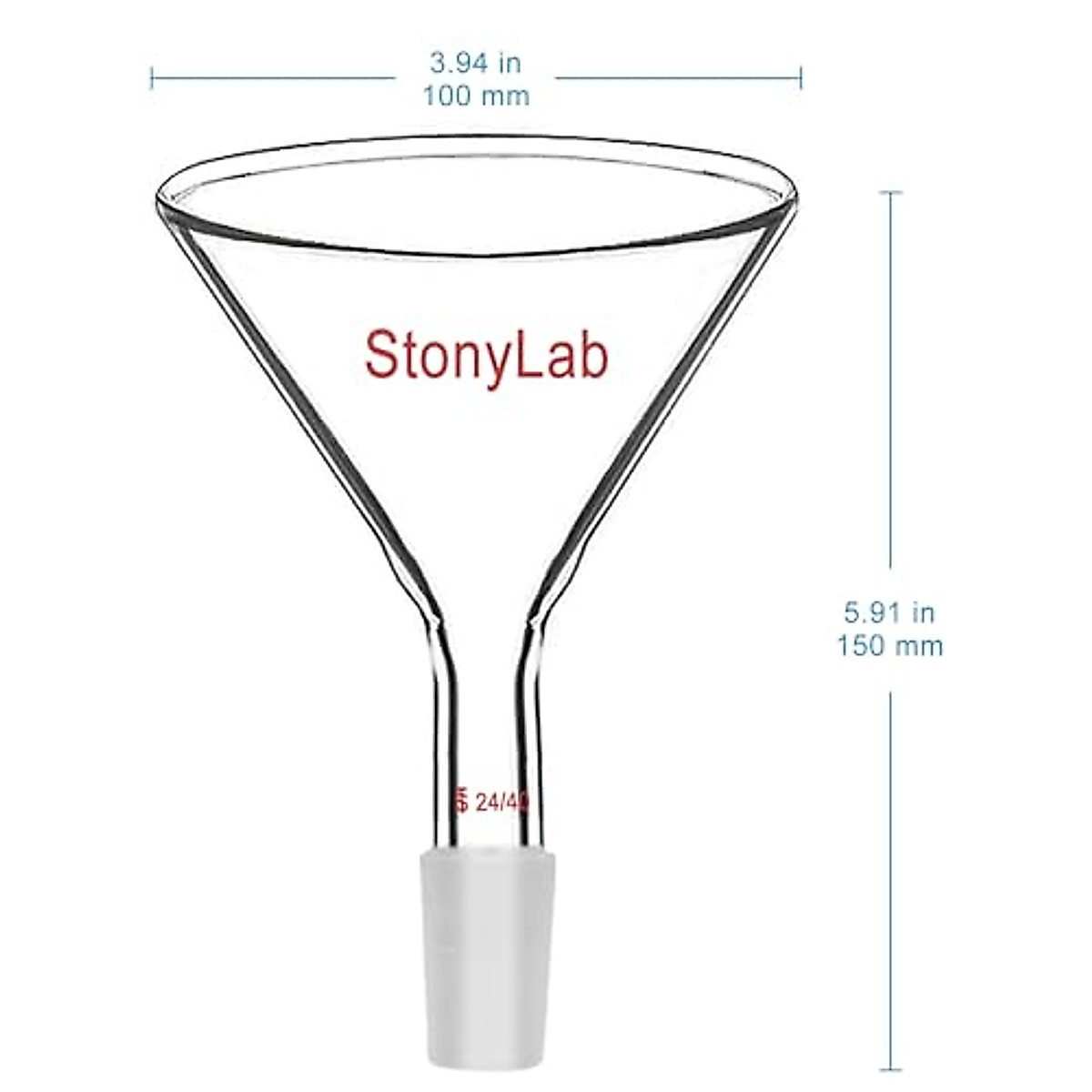 StonyLab Glass Short Stem Powder Funnel with 100 mm Top Outer Dimension and 24/40 Inner Joint Filter Funnel Glass Funnel