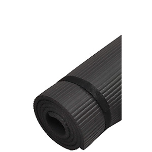 Signature Fitness 1/2-Inch Extra Thick High Density Anti-Tear Exercise Yoga Mat with Knee Pad and Carrying Strap, Black