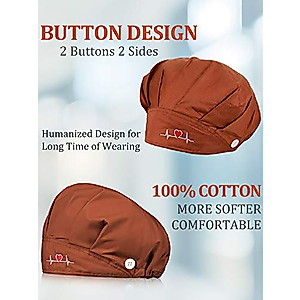 6 Pieces Bouffant Cap with Buttons Adjustable Elastic Head Wrap Covers with Sweatband for Women Men, One Size (Fresh Colors)