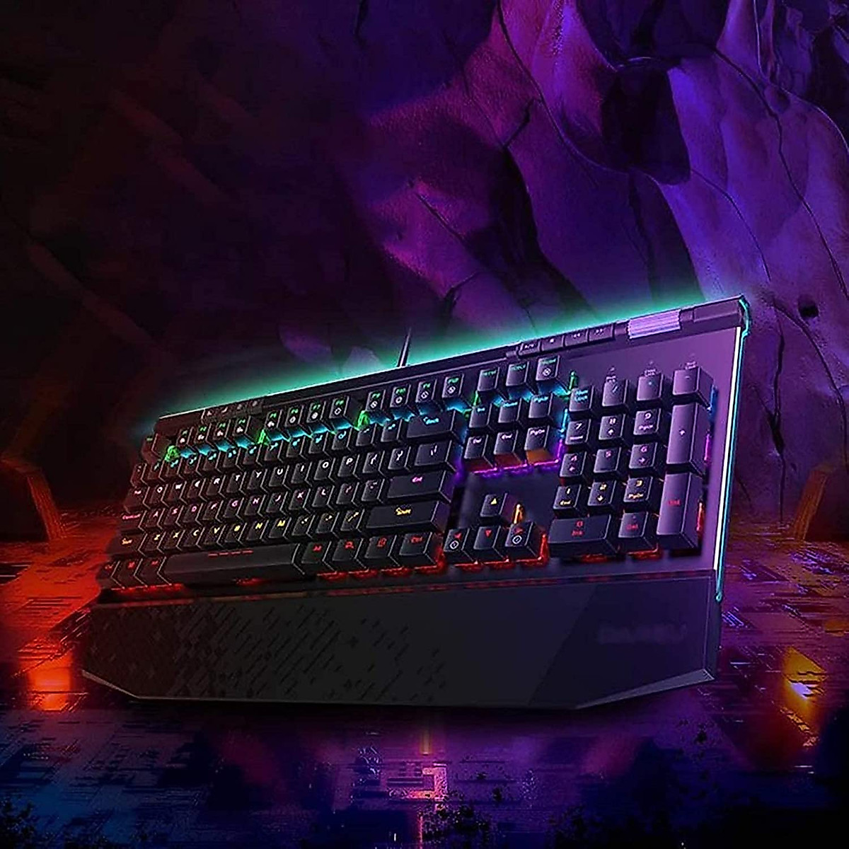 RGB Backlit Membrane Gaming Keyboard with Multimedia Keys, Linear Mechanical-Feel Switch, Dedicated Media Control,not Detachable Wrist Rest