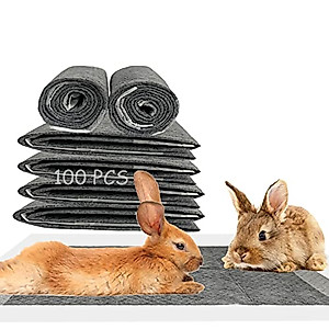 MUYG 100 PCS Disposable Rabbit Pee Pads,Pet Pees Pad,Cage Black Carbon Liner,Super Absorbent Leak Proof Cushion Reduce Odor Bunny Training Accessories for Kitten Puppy Hamsters Hedgehog