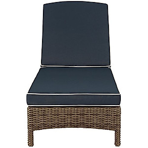 Crosley Furniture KO70070WB-NV Bradenton Outdoor Wicker Chaise Lounge, Brown with Navy Cushions