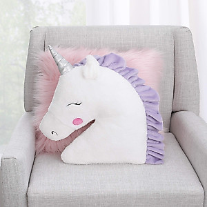 NoJo Shaped Plush Sherpa Decorative Pillow, 1 Count (Pack of 1), Unicorn-White, Lilac, Silver, Lavender