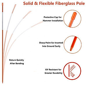 Driveway Markers with Reflective Tape 20 Pcs 48 Inch Solid Fiberglass Pole Snow Stakes for Parking Lots, Walkways, Ski Slopes Road (5/16 Inch Diameter)