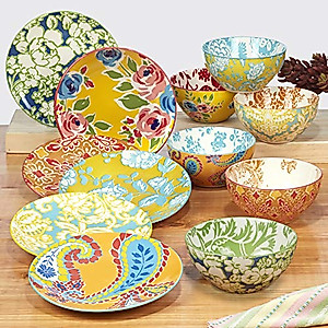 Certified International Damask Floral 9.5" Soup/Cereal Bowls, Set of 4 Assorted Designs,