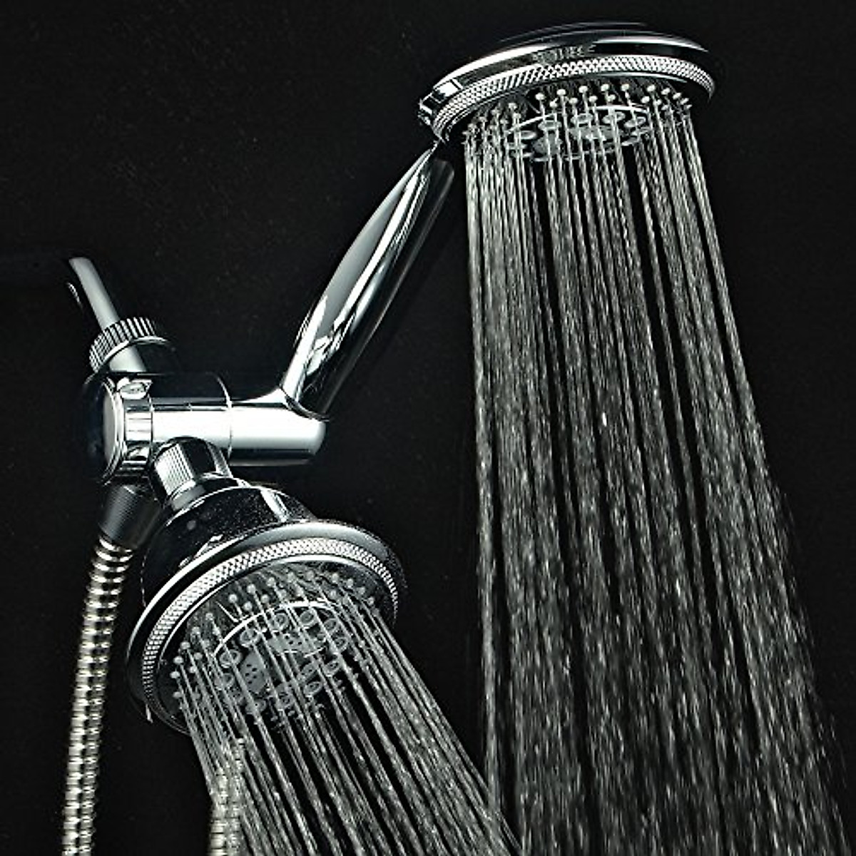 Hydroluxe 1433 Handheld Showerhead & Rain Shower Combo. High Pressure 24 Function 4" Face Dual 2 in 1 Shower Head System with Stainless Steel Hose, Patented 3-way Water Diverter in All-Chrome Finish