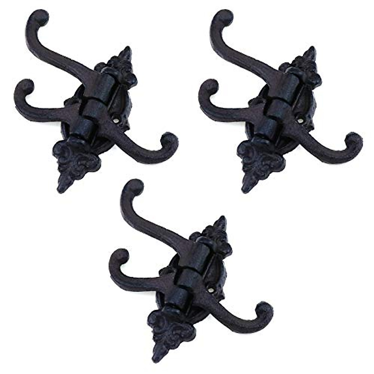 MY MIRONEY Cast Iron Swivel Wall Hook 3-in-1 Vintage Coat Hook Heavy Duty Triple Swivel Hook Swing Hook Pack of 3