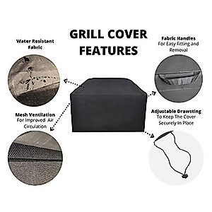101mart 65 Inch BBQ Gas Grill Cover - Heavy Duty, Rip-Proof, Weather Resistant and Fade Protection - Features Wide Air Vents, Durable Handles & Tightening Drawstring for Secure Fit (Black)