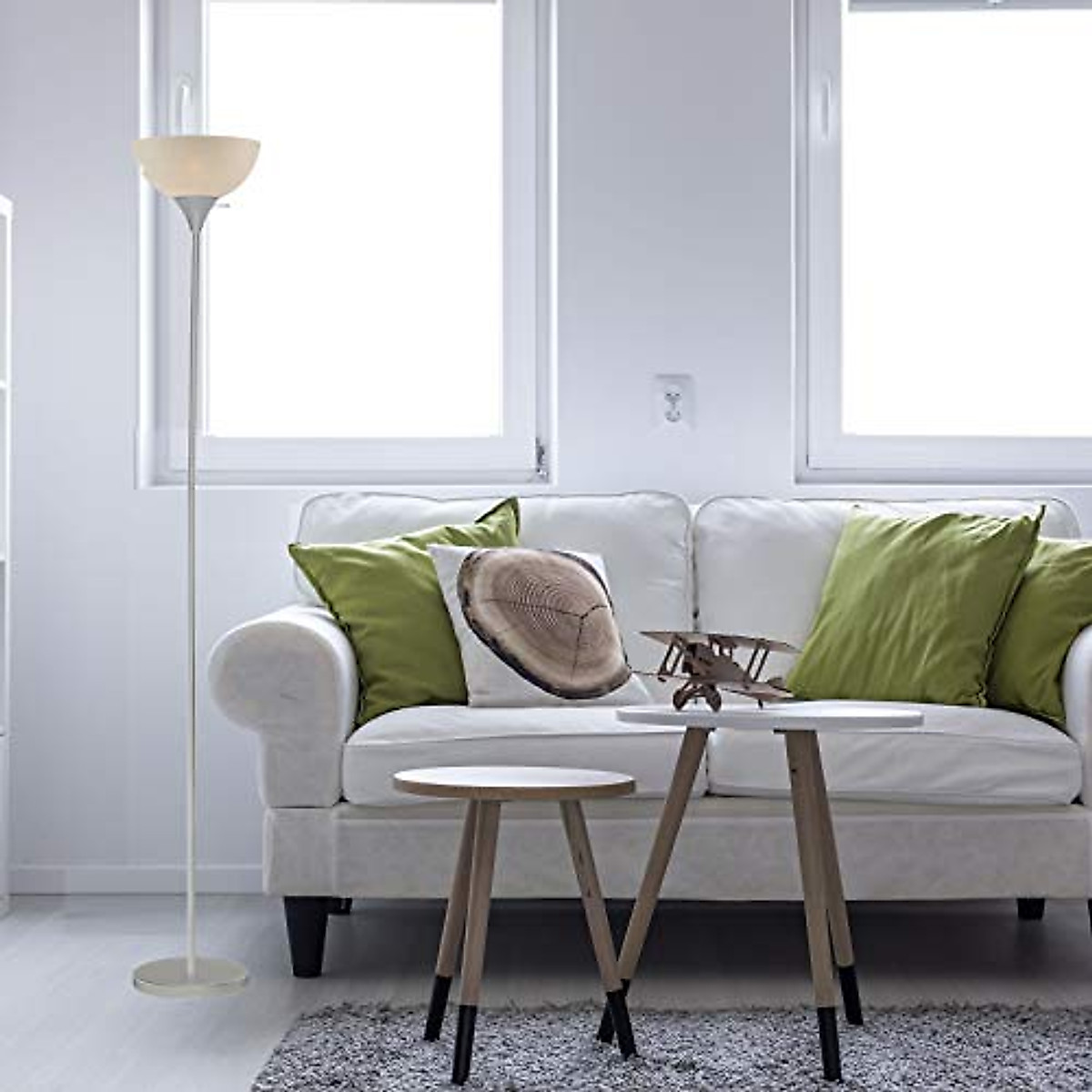 LIGHTACCENTS Silver Pole Floor Lamp Torchiere with White Opal Bowl Shade - Susan Modern Standing Lamp for Living Room/Office Lamp 72" Tall - 150-watt (Silver 1 Light)