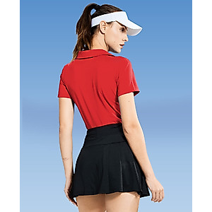 MIER Women's Golf Polo Shirts Collared V Neck Short Sleeve Tennis Shirt, Dry Fit, Moisture Wicking, Red, XL