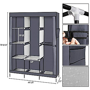 KAAYEE 71" Portable Closet Wardrobe Clothes Rack Storage Organizer with Shelf Gray, Fancy Clothes Closet, Storage Shelves, Storage Organizer