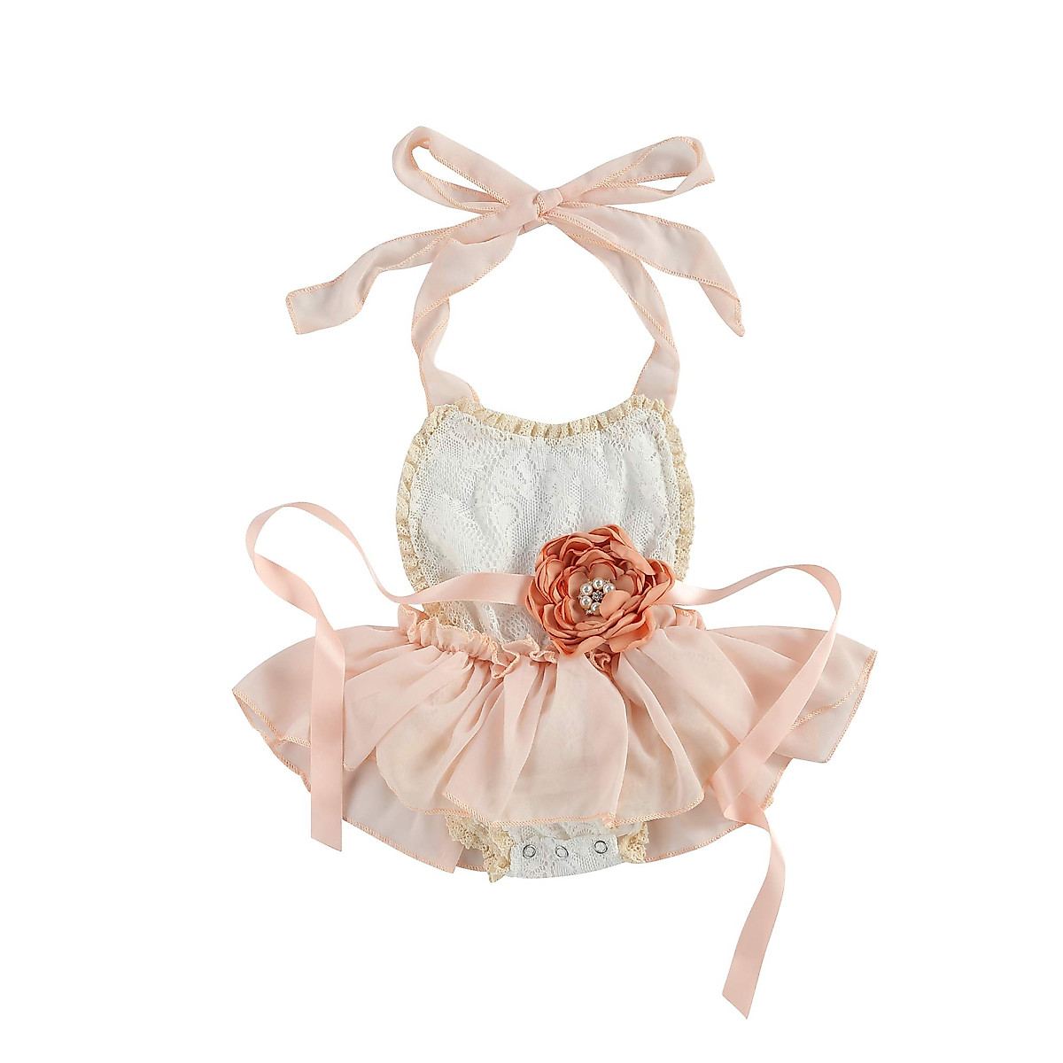 LeSury Baby Girl Tutu Dress Outfit Newborn Lace Halter Backless Jumpsuit Romper Sleeveless Bodysuit (Pink, 3-6 Months)